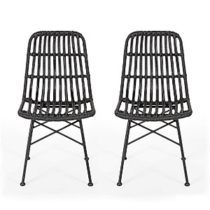 GDFStudio Indoor Wicker Dining Chairs (Set of 2), Gray and Black
