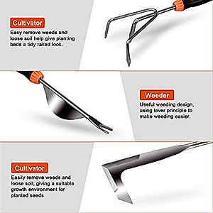 LANNIU Garden Tool Set, 9 Piece Stainless Steel Heavy Duty Gardening Tool Set, with Non-Slip Rubber Grip, Storage Pocket, Ideal Garden Tool Kit Gift for Women/Parent