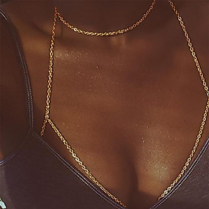 TWINKLEDE Boho Body Chain Bra Gold Chest Chains Festival Rave Harness Chain Summer Beach Bikini Body Chain Jewelry for Women and Girls