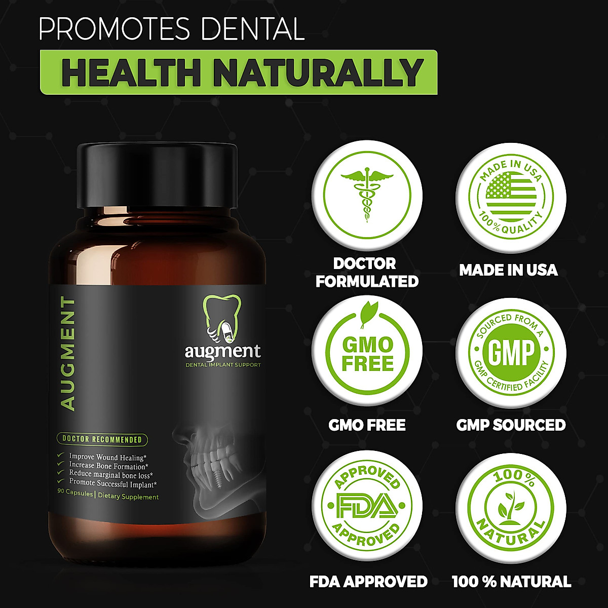 Augment Nutrition Dental Implant Support Supplement - Support Bone Formation & Osseointegration - All-Natural Formula with Vitamins & Micronutrients - Non-Synthetic & Non-GMO (90 Servings)