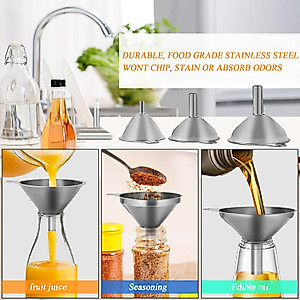 6 Pcs Stainless Steel Mini Funnels for Kitchen use. Large Tiny Small Funnel Set of 3, Metal Cooking Powder Food Grade Flask Funnels for Filling Bottles Liquor Water Spice, 2Pcs Cleaning Brushes VOPTON