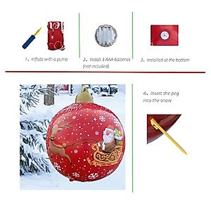 2023 Outdoor Christmas Inflatable Decorations With LED Light - 24 Inch Remote Control Christmas PVC Inflatable Ball Ornament For Xmas Holiday Yard Tree Pool Decorations