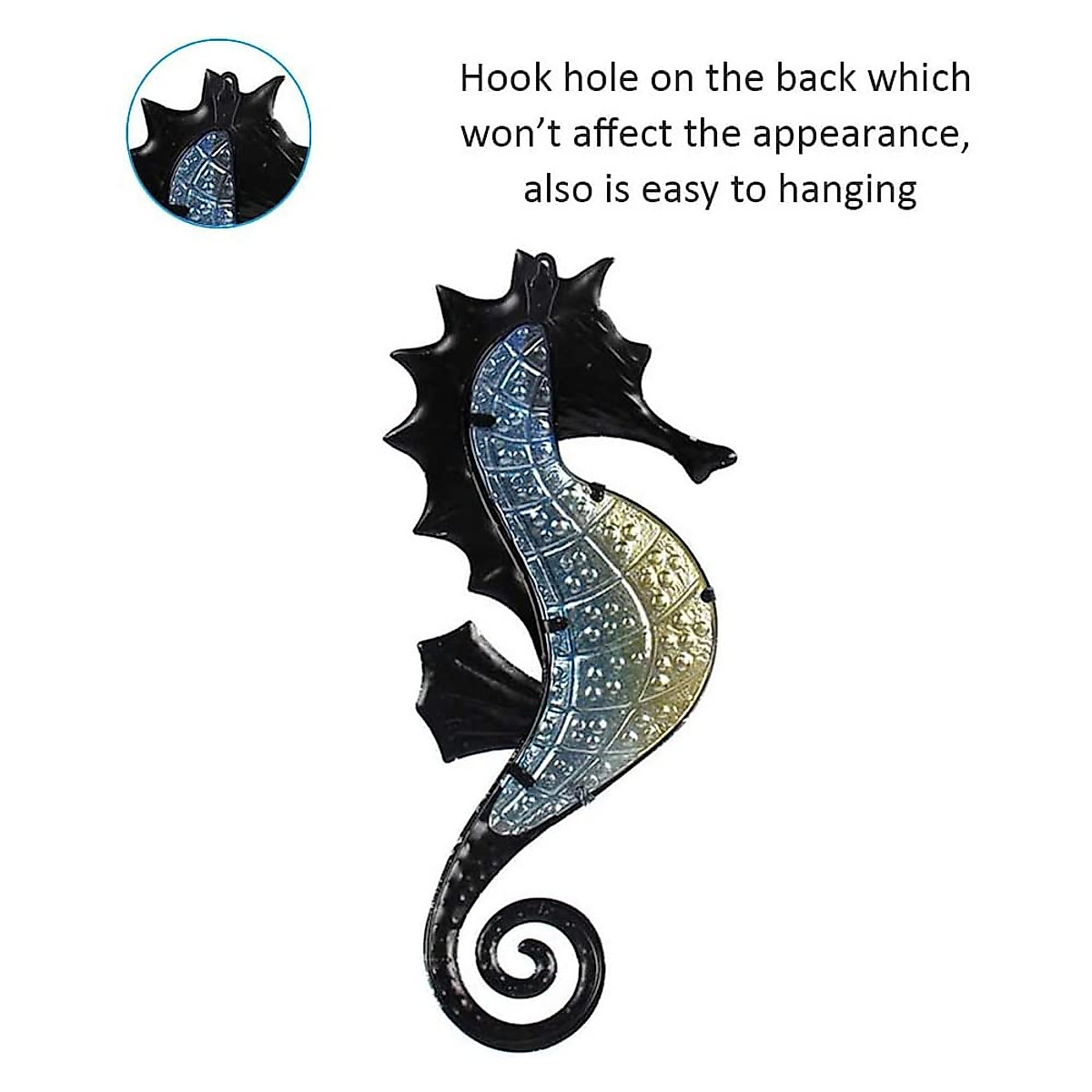 HONGLAND 14.4 Inch Metal Plus Glass Seahorse Wall Hanging Art Decoration-For Outdoor/Indoor/Living Room-Pretty Gifts for Relatives and Friends