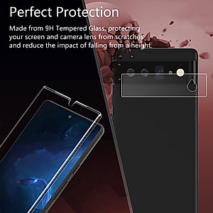[Fingerprint Compatible] 2 Pack 3D Tempered Glass for Google Pixel 6 Pro Screen Protector + 2 Pack Camera Lens Protector, [Fingerprint Unlock][Anti-Scratch][Work with Case]