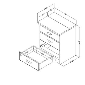 South Shore Versa Nightstand with 2 Drawers and Charging Station, Gray Maple, 16.38 in x 23 in x 27.75 in
