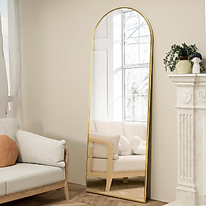 NEUWEABY Full Length Mirror, 64"x21" Arch Mirror Floor Mirror with Stand, Gold Arched Full Body Standing or Leaning Mirror for Bedroom, Living Room