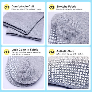 HYzgb Kids Socks with Grippers 5-6-7 Years Old 12 Pairs Non Slip Grips Cotton Crew Socks for Little Kids Boys 5T-6T-7T Birthday Gifts Seamless Black/White/Gray