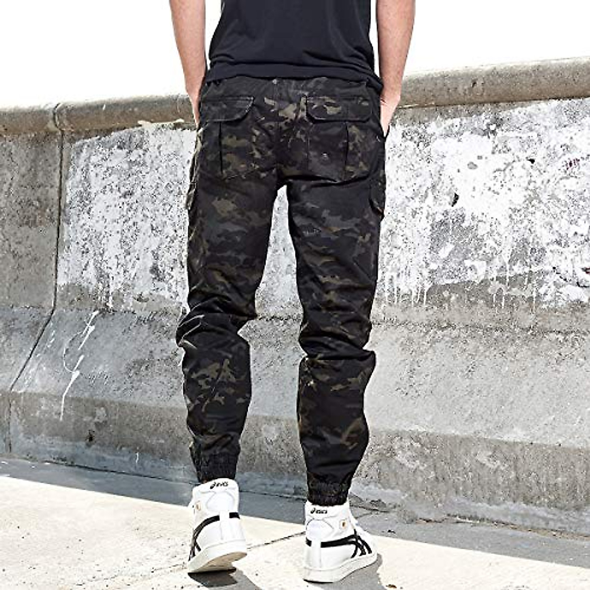 NAVEKULL Men's Camouflage Tactical Pants Waterproof Lightweight Ripstop Outdoor Hiking Tapered Cargo Pants