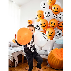 Adeyoo Halloween Balloons,60Pcs Ghost Balloons Scary Pumpkin Balloons 12 Inches Latex Balloons Orange and White Balloons 6 Styles Spooky Balloons for Halloween Theme Birthday Party Decorations
