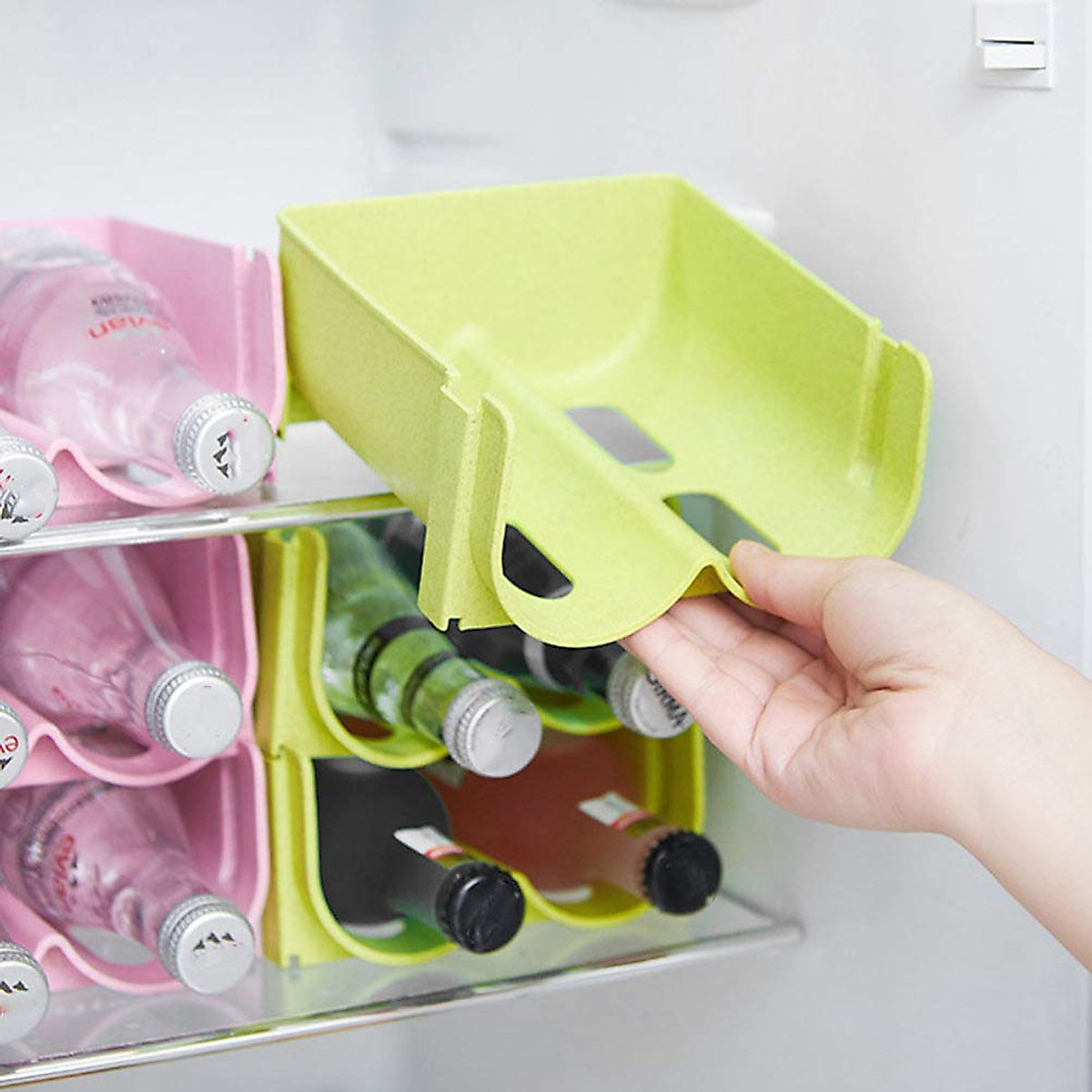 YARNOW 3pcs Refrigerator Can Holder Stackable Fridge Beverage Bottle Dispenser Soda Cola Juice Bottle Storage Bin Freezer Drinks Can Organizr for Beer Wine Bottle