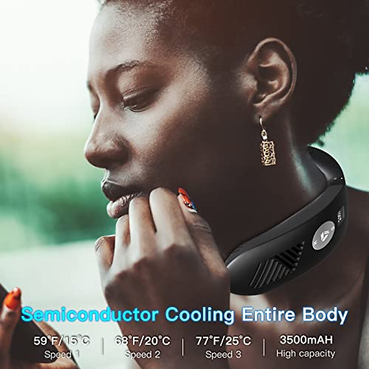CXLiy Neck Air Conditioner, 3 Cooling Plates Portable Neck Fan, Semiconductor Cooling Neck Fans, LED Rechargeable 3500mAH Bladeless Neck Fan, 6 Gear Personal Fan, 2 Mode, Neck Cooler, And Heater