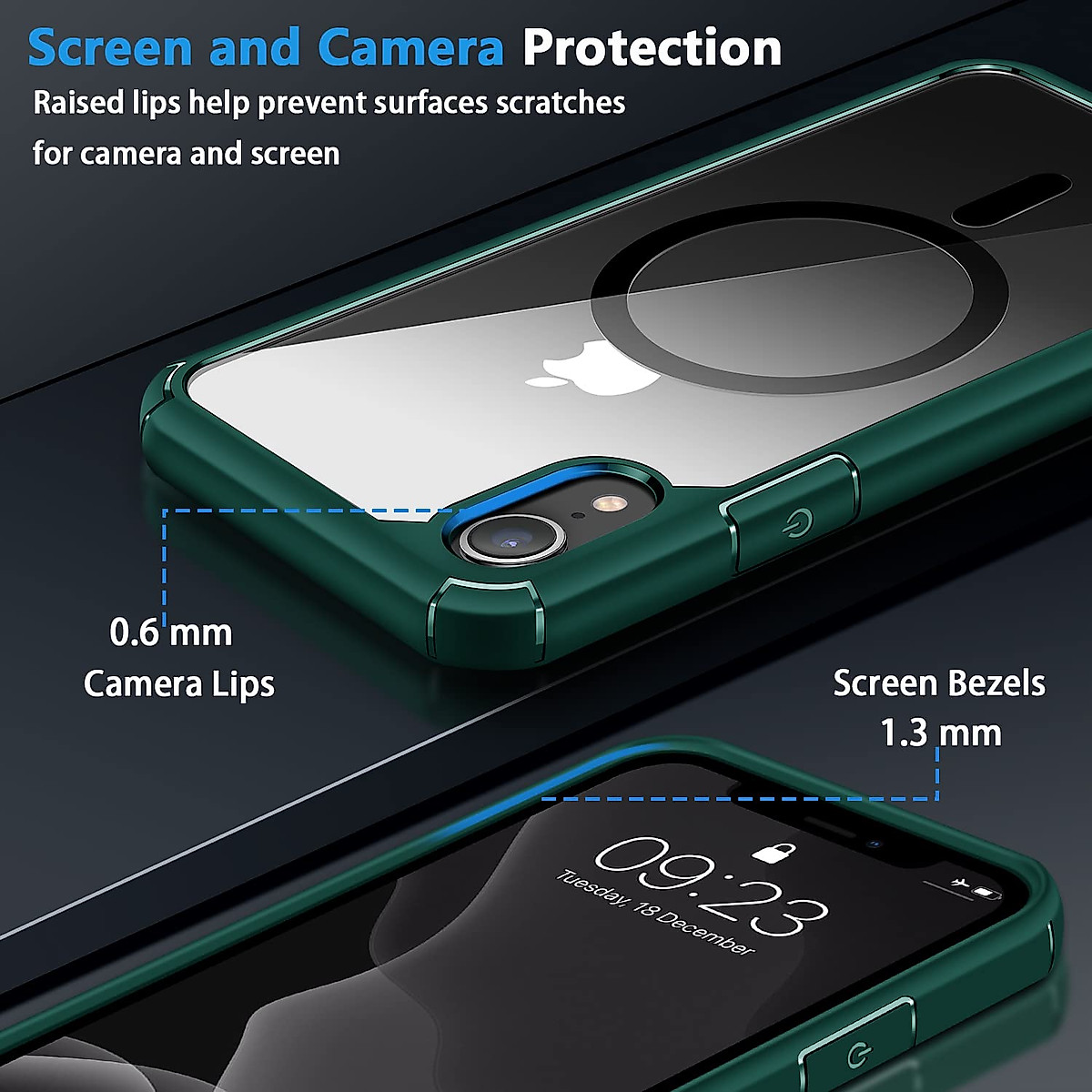 Amizee Magnetic Case Compatible with iPhone XR Case [Compatible with MagSafe] with Screen Protector Clear Back Shockproof Protective Phone Case (Green)
