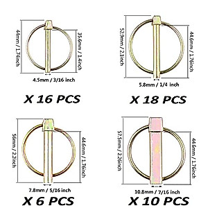 50 PCS Heavy Duty Lynch Pin Assortment Kit Tractor Pins 3 Point Hitch Pins for Tractor, Trailers,Trucks Mowers (50)