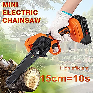 Mini Chainsaw Cordless, 6 Inch Battery Powered Chainsaw Pruning Chain Saw, One-Handed Portable Electric Small Chainsaw for Gardening Tree Trimming and Branch Wood Cutting(2x Battery,2x Chain)