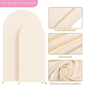 Fomcet Set of 2 Wedding Arch Cover 6FT, 7.2FT Beige 2-Sided Round Top Spandex Arch Backdrop Cover Fitted Fabric for Birthday Party Baby Shower Wedding Arch Stand Decoration