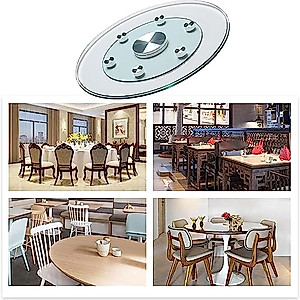 Yesbon Tempered Glass Lazy Susan Round Turntable 360° Rotating Dining Table Tempered Glass Table Top Lazy Susan Transparent Serving Tray with 6 Anti-tilt Wheels,90cm