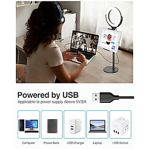 Elitehood iPad Stand with Ring Light for Online Video Conference, 3 Colors & 10 Brightness Computer Ring Light, Adjustable Desktop iPad Holder Stand for iPad Pro 12.9 11 Air Mini and 4-13’’ Tablet