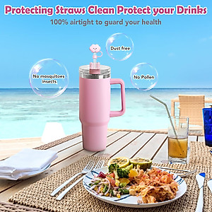 Stanley Straw Cover, 6PCS Silicone Straw Cover Cap for Stanley 40&30 Oz Cup, 10mm 0.4in Leak-Proof Straw Toppers, Cute Stanley Cup Accessories, Straw Cap Stopper for Reusable Straws Tip Lids(Pink)