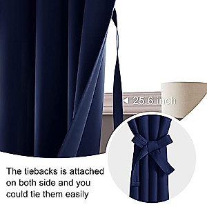 JIUZHEN Blackout Curtains for Bedroom - Thermal Insulated Room Darkening Noise Reducing, 42 x 63 Inch Length Curtains for Living Room, Set of 2 Panels with Tiebacks, Navy Blue