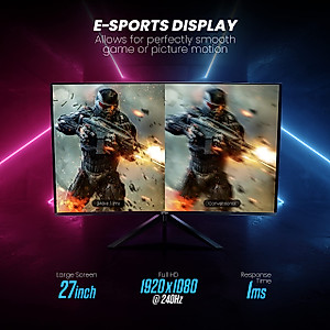 GTek 240Hz Gaming Monitor, 27 Inch Frameless Display Full HD 1920 x 1080P, Curved 1800R, VA 1ms MPRT, FreeSync, Speakers, DisplayPort/HDMI, VESA - F2740C