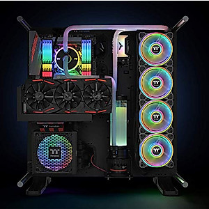 Thermaltake Riing Quad 120mm 16.8 Million RGB Color (Alexa, Razer Chroma) Software Enabled 4 Light Rings 54 Addressable LED 9 Blades Hydraulic Bearing White Case/Radiator Fan, 3 Pack, CL-F100-PL12SW-B