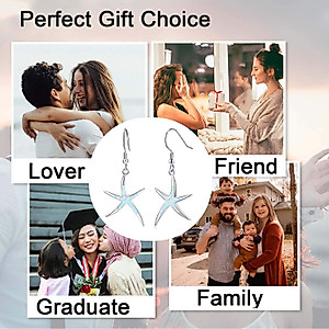 Starfish Earrings,925 Sterling Silver with White Opal Fish Hoops Earings,Nautical Hawaiian Sea Beach Earrings,Starfish Jewelry for Women Starfish Lovers