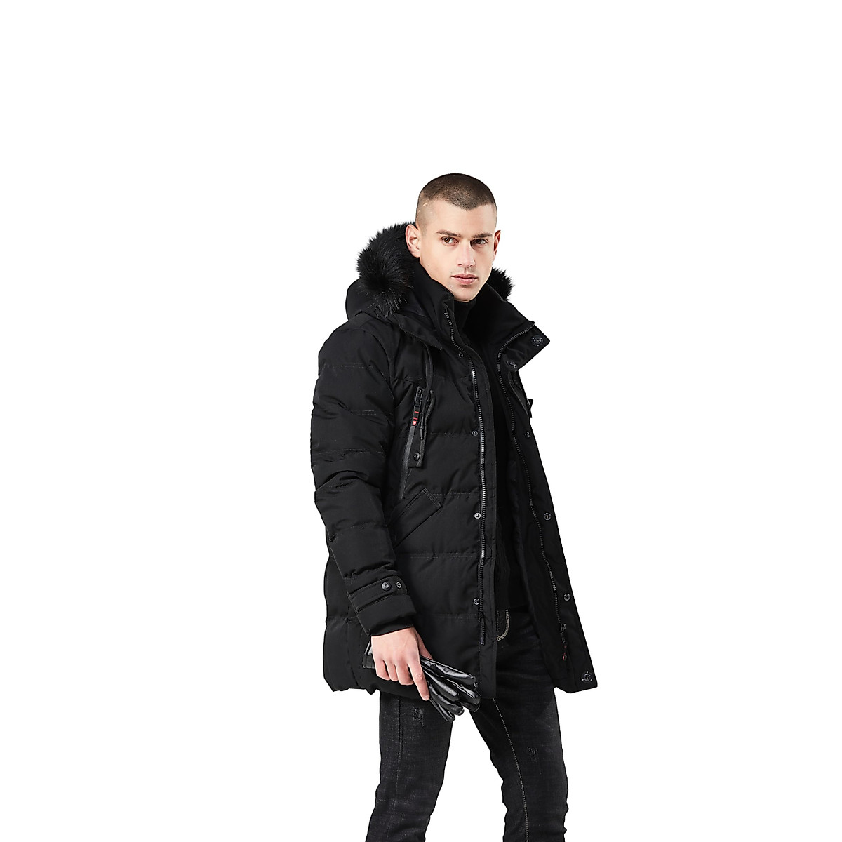 WEEN CHARM Men's Warm Parka Ski Jacket Water Resistant Puffer Jacket Long Winter Coat with Detachable Hood Faux-Fur Trim