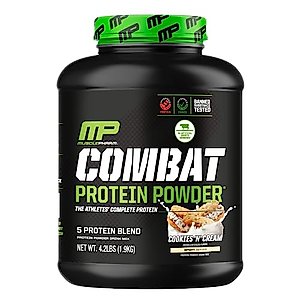 MusclePharm Combat Protein Powder, Cookies ‘N’ Cream - 4 lb - Gluten Free - 52 Servings