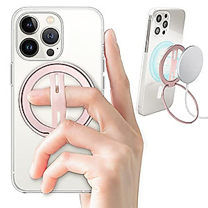EWA Magnetic Phone Grip and Stand with Silicone Finger Strap for Magsafe, Ring Holder Adjustable Kickstand Loop, Only for iPhone 13, 12 Pro/Pro Max/Mini (MG201-RoseGold)