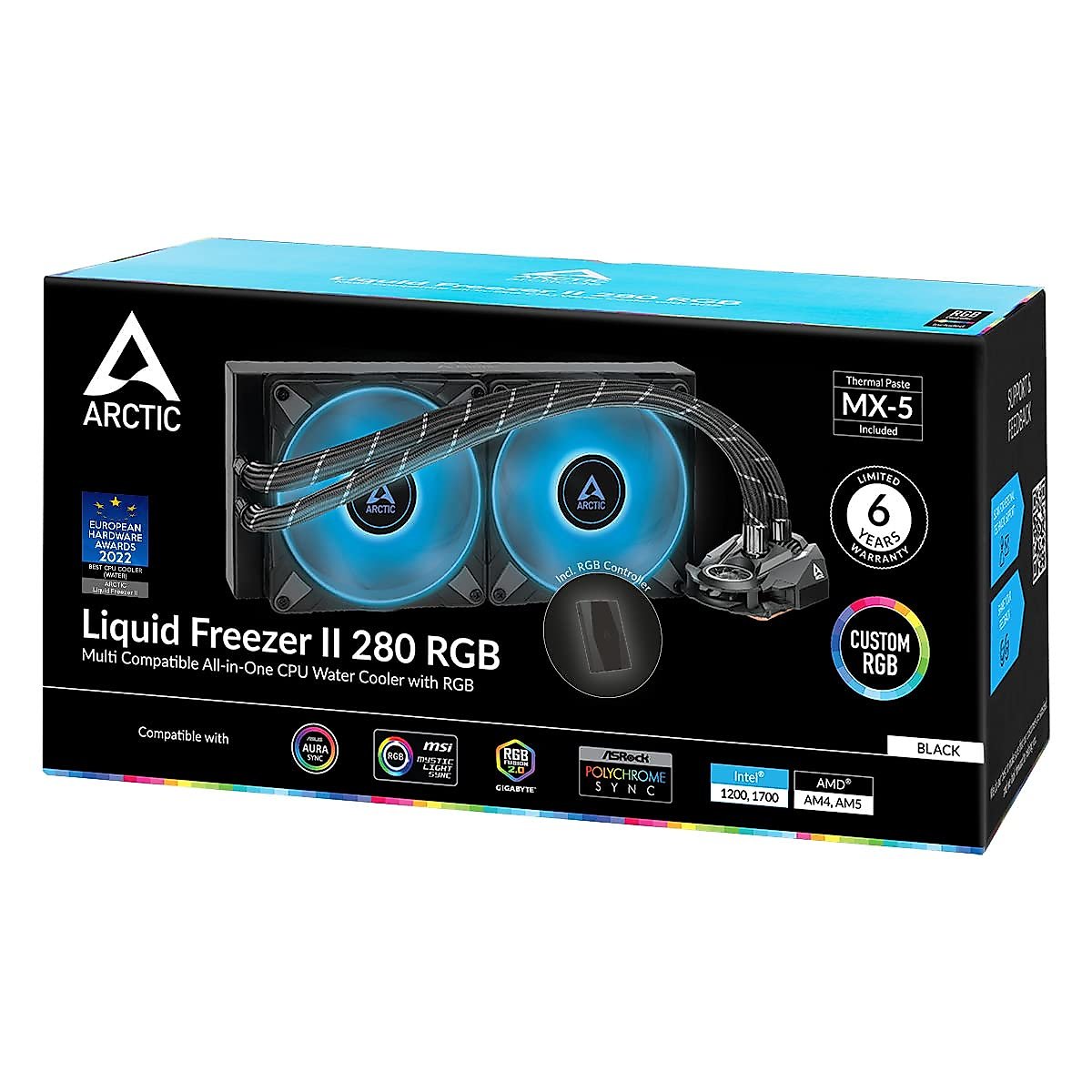 ARCTIC Liquid Freezer II 280 RGB (incl. Controller) - Multi-Compatible All-in-one CPU AIO Water Cooler with RGB, efficient PWM-Controlled Pump, Fan Speed: 200-1900 RPM, LGA1700 Compatible - Black