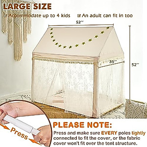 HAN-MM Kids Play Tent Large Playhouse with Mat/Star Light/Star Garland/Tassel Macrame Boho Style Indoor&Outdoor Play Tent for Kids, Neutral Color, 52x35x52, Lace Tassel
