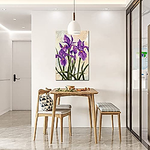 FuShvre Purple Flower Canvas Art Picture Iris Floral Painting for Home Office Modern Farmhouse Wall Decor Contemporary Elegant Artwork Gallery Wrapped Ready to Hang 24"x36"