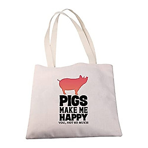 MBMSO Pig Tote Bag for Pig Lover Pigs Make Me Happy You not so much Pig Shoulder Bag Pig Owner Gift Canvas Shopping Bag (Pigs Make Me Happy TB)