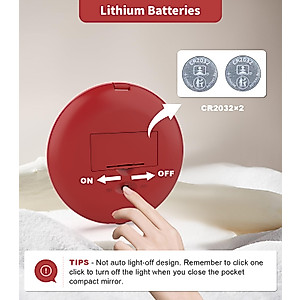 wobsion Travel Compact Mirror,Portable 1x/10x LED Makeup Mirror with Magnification,Handheld 2-Sided Pocket Mirror, 3.5in Small Mirror for Purse,Handbag,Gift,Wine Red