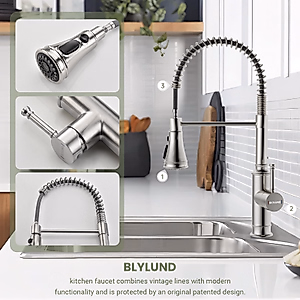 BLYLUND Commercial Kitchen Faucet with Pull Down Sprayer, One Hole Single Handle High Arc Pull Out Farmhouse Sink Faucets,Brushed Nickel