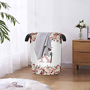 Custom Name Laundry Hamper, Personalized Dirty Clothes Hamper Basket with Name for Bathroom Bedrooms, Customized Name Circular Hamper with Handles Gifts for Boys Girls Men Women 15.7 * 19.6inch
