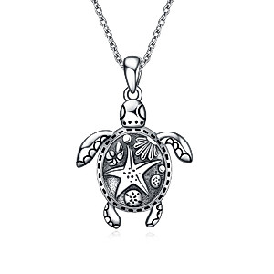 HUKKUN Sea Turtle Necklace Sterling Silver Starfish Necklace Pendant Jewelry Gifts for Women