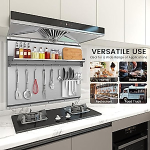 VENFAN Range Backsplash, 36 x 30 Inch Wall-Mounted Stainless Steel Backsplash with Built-in Storage Shelf & Hanging Rack, Stainless Steel Backsplash for Stove Easy Installation