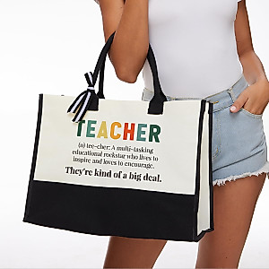 YUANHAO Teacher Gifts for Women, Teacher Appreciation Gifts, Teachers Day Gifts, Teacher Valentines Day Gifts, Teacher Canvas Tote Bag Grocery Reusable Bag