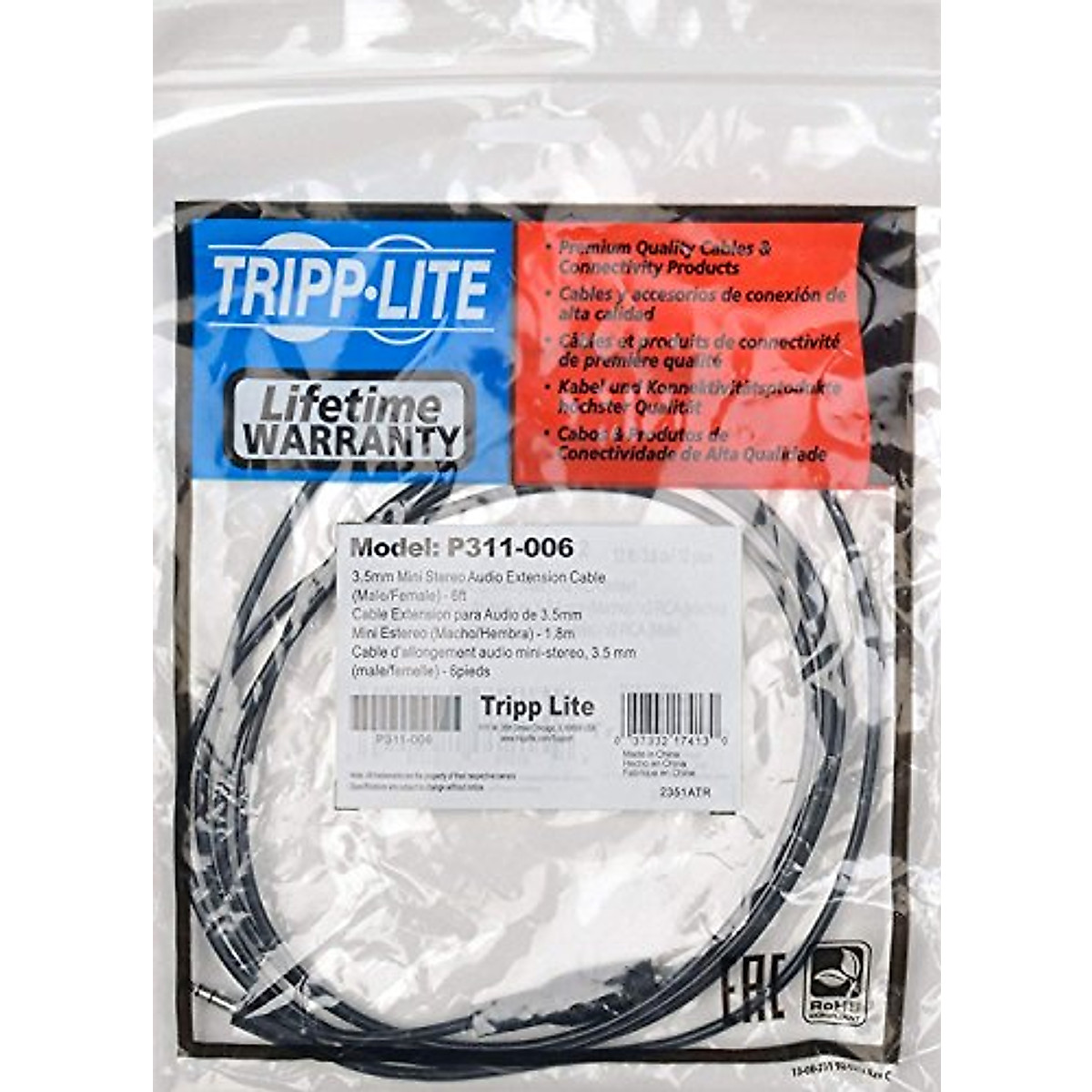 Tripp Lite 3.5mm Mini Stereo Audio Extension Cable for Speakers and Headphones (M/F), 6-ft.(P311-006) BLACK