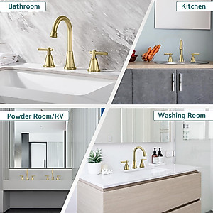 Damomo Bathroom Sink Faucet, Brushed Gold 8 Inch Widespread Bathroom Faucet for Sink 3 Hole, 2 Handle Sink Faucet with Pop Up Drain and 2 Supply Hoses for RV Bathroom Vanity