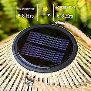 Outdoor Hanging Solar Lantern , 2 Pack Handmade Woven Lamp with Rope Handle Waterproof Table Light Home Decor for Backyard Balcony Patio Garden, Natural