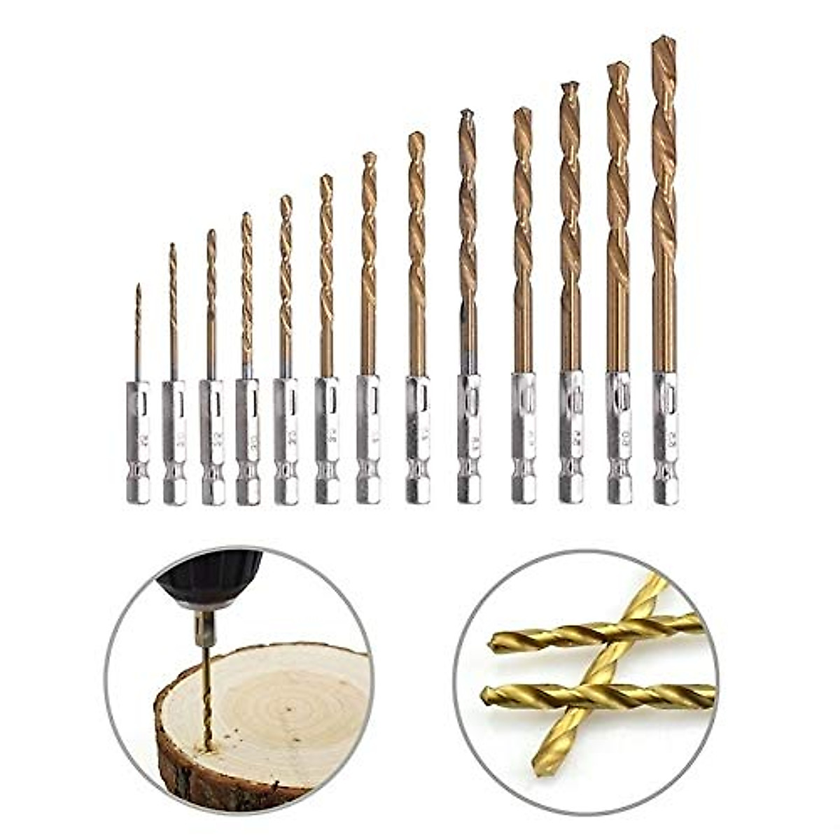 JUN-STORE SENMIAO-TH 13pcs/Set Titanium Drill Bit Set 1/4 Inch Hex Shank Twist Bit Multifunction Tools Electric Screwdriver Drill Wind Bit 13pcs