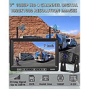 RV Wireless Backup Camera, DOUXURY IP69 Waterproof 170° Wide View Angle HD 1080P Backup Camera + HD LCD 7" Monitor, Digital Wireless Backup Camera System for Truck 5th Wheel Trailer Pickup Camper Bus