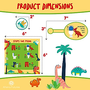 ATHENA FUTURES Dinosaur Potty Training Toilet Targets - 2" Water Soluble, Flushable Urinal Paper Cards for Toddlers, Boys - Kids Trainer Kit with Lift Lid Sticker and Peeing Chart - 80 Targets