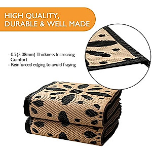 AOLEBA Reversible Outdoor Plastic Straw Rug Mat, 5'x8' Black and Beige Flower Area Rugs for Outdoor, Camping, RV, Patio, Picnic, Beach, Backyard, Deck, Trailer