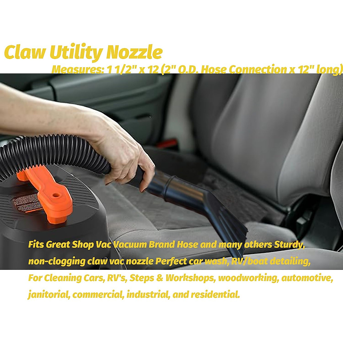 Wet/Dry Vacuum Claw Nozzle 2" x 12" Fits Auto Car Home Vehicle Interiors Boats and Campers Shop Vac Accessories SCN2