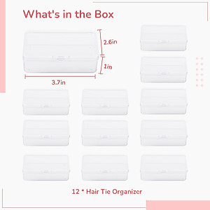 BATTIPAW 12PCS Hair Tie Organizer, Transparent Mini Storage Box, Rectangle Clear Plastic Storage Container, Portable Small Items Holder with Lid for Home, Offices, Business Trips, Travels (12PCS)