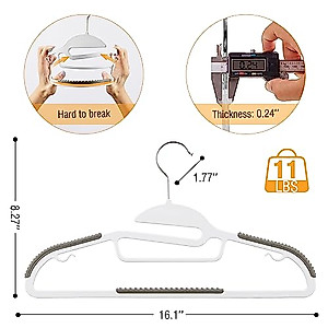 TECHMILLY 30 Pack S-Slide Plastic Hangers, Heavy Duty, Non Slip Space Saving Protect Collar Design Coat Hanger with 360° Swivel Hook, Clothes Organizer for Closet Grey