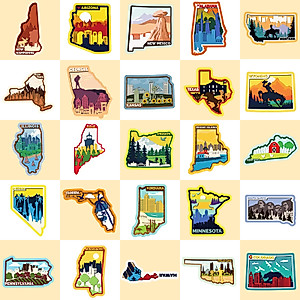 51PCS US States Stickers, USA Map Stickers, Icicrim Outdoor Travel Hiking Waterproof Vinyl Stickers for Water Bottles Laptop Phone Luggage Scrapbook Journal